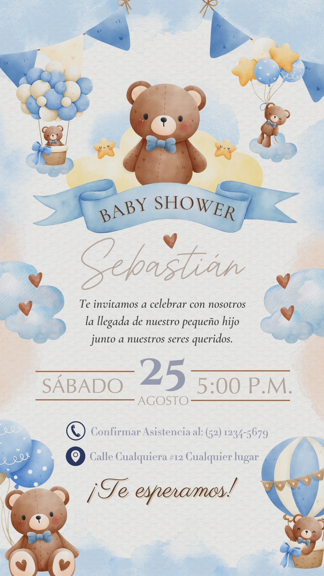 Baby Shower editar tarjeta de invitación - Pippit
