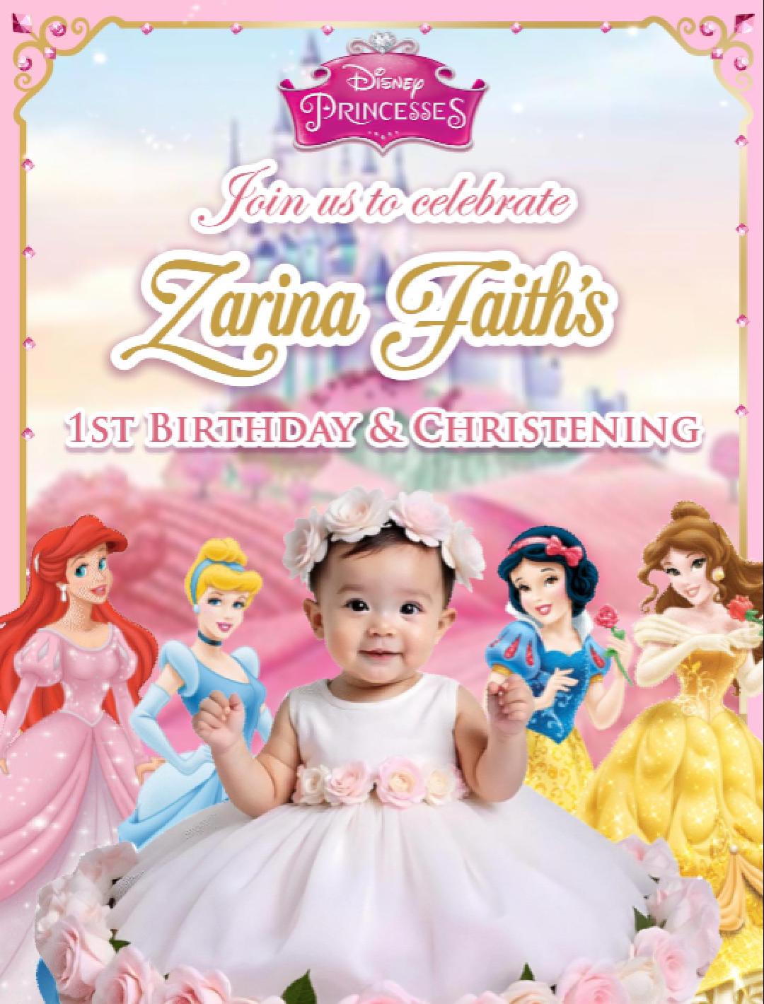 Invitation Birthday Card Disney Princess Theme - Pippit